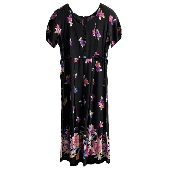 Erika | Dresses | Vintage Erika Dress Womens Pl Black Dark Floral Midi ...
